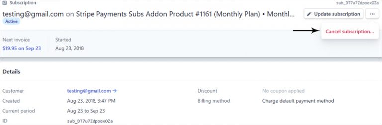 Canceling a Stripe Subscription - Payments Plugin for Stripe